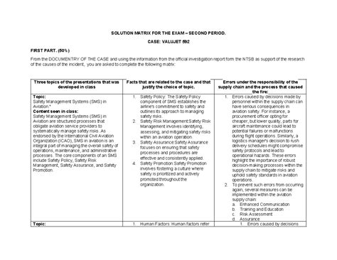 Solution Matrix For The Exam 2nd Period Solution Matrix For The Exam Second Period Case
