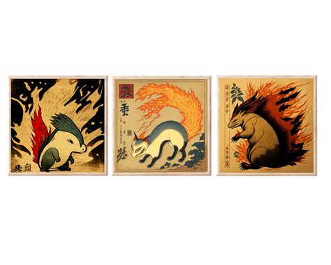 Cyndaquil Quilava And Typhlosion Pokemon Wall Art Prints Vintage Ukiyo