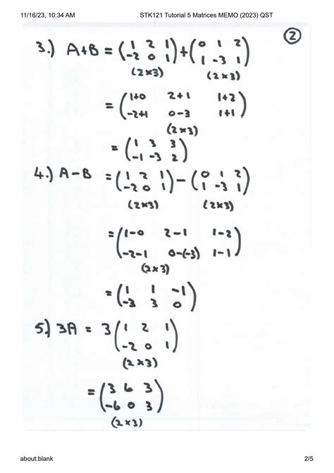 SOLUTION Stk121 Tutorial 5 Matrices Memo 2023 Qst Studypool