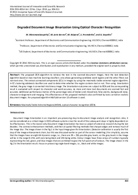 Pdf Degraded Document Image Binarization Using Optical Character Recognition