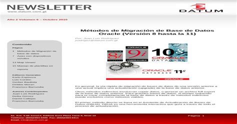 Métodos De Migración De Base De Datos Oracle Versión 8 Newsletter