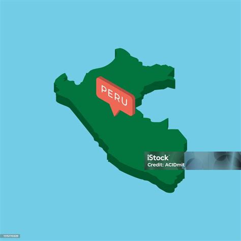 파란색 배경에 포인터와 국가 페루의 녹색 등각 투영지도 현실적인 3d 벡터 개념지도 편집하고 사용자 정의하기 쉽습니다 Eps