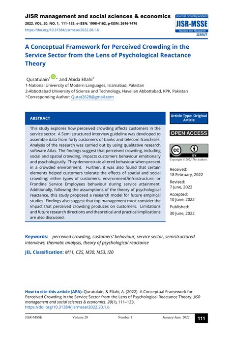 PDF A Conceptual Framework For Perceived Crowding In The Service