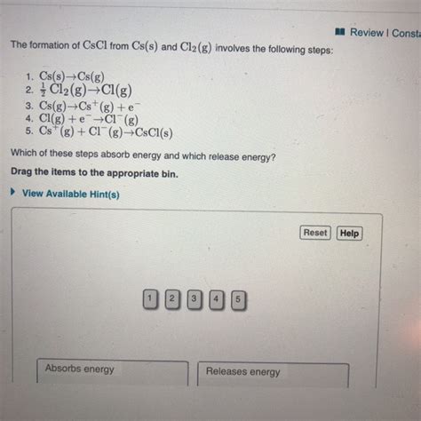 solved review i consta the formation of cscl from cs s and