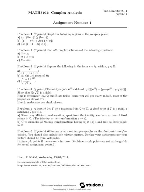 Complex Analysis Assignments 2014 Pdf Complex Analysis Logarithm