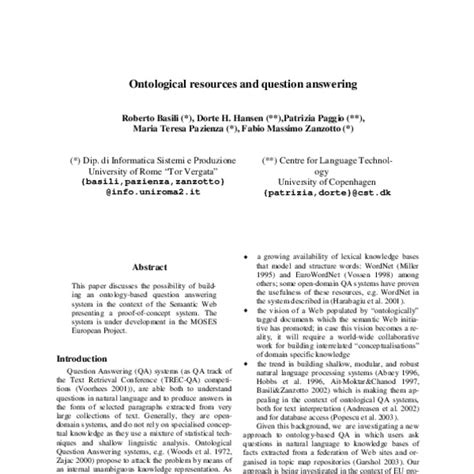 Ontological Resources And Question Answering Acl Anthology