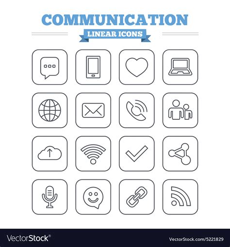 Communication Linear Icons Set Thin Outline Signs Vector Image