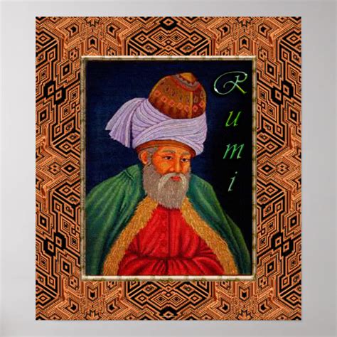 Sufi Mystic Portrait Of Rumi On Geometric Bg Poster Zazzle