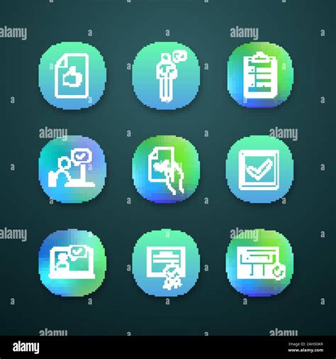 Approve App Icons Set Approval Document Person Checking Checklist