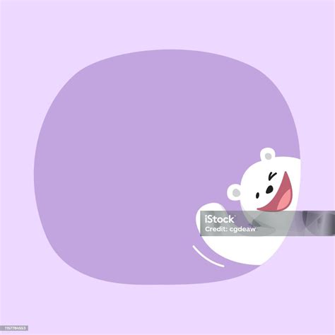 배너 복사 공간 빈 연설 거품 템플릿에 흰 곰 빈 배너 테디 베어 마스코트 만화 아름다운 보라색 파스텔 색상 배경에 귀여운 흰색 곰 만화 캐릭터 겨울에 대한 스톡 벡터 아트