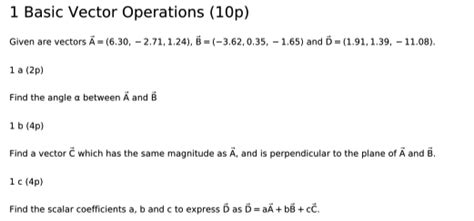 Solved 1 Basic Vector Operations 10p Given Are Vectors A