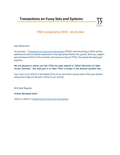 Pdf Tfss Was Approved By Doaj