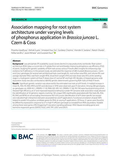 Pdf Association Mapping For Root System Architecture Under Varying Levels Of Phosphorus