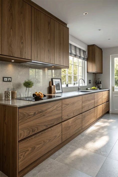 27 Stunning Modern Walnut Kitchen Cabinet Ideas Featuring Sleek Slab