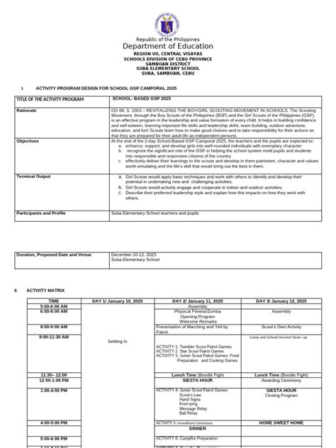 Activity Design Gsp Scouting Pdf Scouting