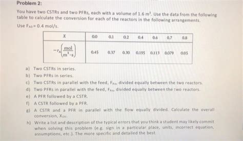 Solved You Have Two Cstrs And Two Pfrs Each With A Volume