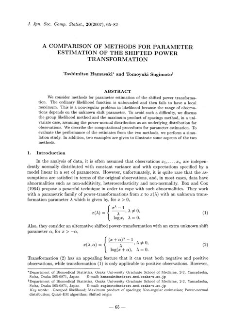 pdf a comparison of methods for parameter estimation of the shifted