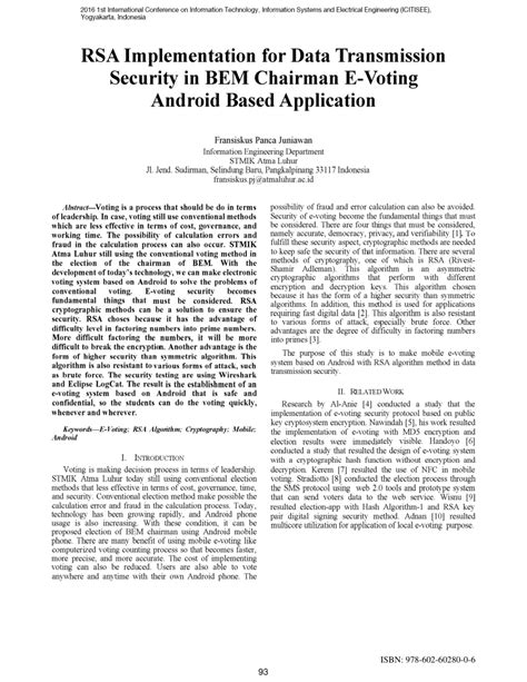 Pdf Rsa Implementation For Data Transmission Security In Bem Chairman E Voting Android Based