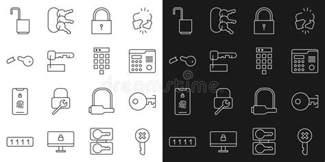 Set Line Wrong Key Key House Intercom System Lock Marked Broken Open Padlock And Password