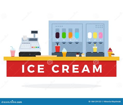 Ice Cream Counter With Food And Tools Flat Vector Stock Vector