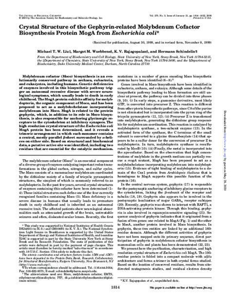 Pdf Crystal Structure Of The Gephyrin Related Molybdenum Cofactor