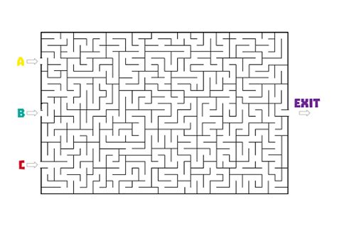그렇게 쉬운 것은 아닙니다 세 개의 항목 A B C와 하나의 출구 가있는 직사각형 미로 라인 미로 게임 하드 중간 복잡성 키즈
