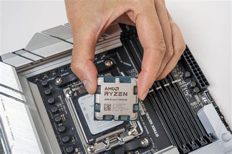 Manual Installation Of The AMD Ryzen X D Processor Into The Motherboard Editorial Stock