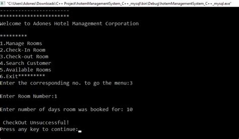 Hotel Management System Project In C And Mysql Database