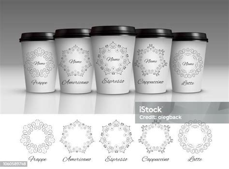커피 컵을 조롱 회색 배경에 고립 된 다른 패턴 벡터 화이트 커피 컵의 집합입니다 0명에 대한 스톡 벡터 아트 및 기타 이미지 0명 3차원 형태 갈색 Istock