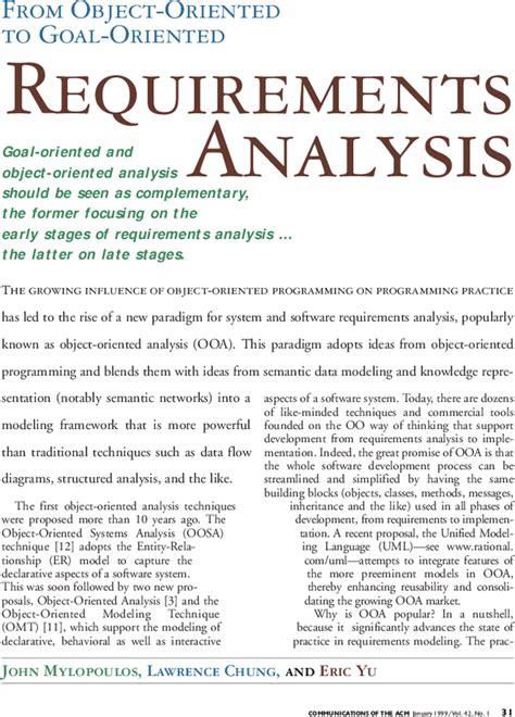From Object Oriented To Goal Oriented Requirements Analysis Communications Of The Acm