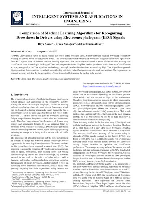 Pdf Comparison Of Machine Learning Algorithms For Recognizing Drowsiness In Drivers Using