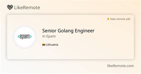 📩 Senior Golang Engineer At 🏢 Epam 📍remote Job In 🇱🇹 Lithuania Rlikeremote