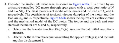 Solved 4 Consider The Single Link Robot Arm As Shown In