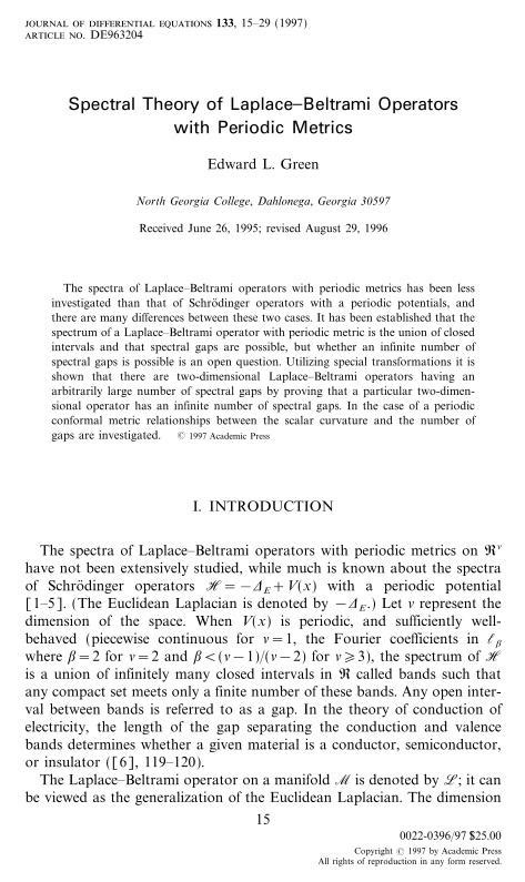Pdf Spectral Theory Of Laplacebeltrami Operators With Periodic Metrics Dokumentips