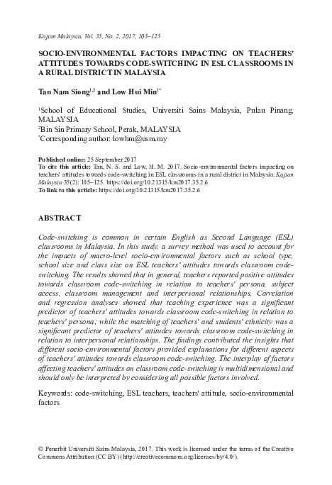 Pdf Socio Environmental Factors Impacting On Teachers Attitudes