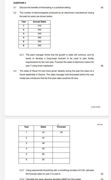 Solved QUESTION 3 3 1 Discuss The Benefits Of Forecasting In Chegg Com