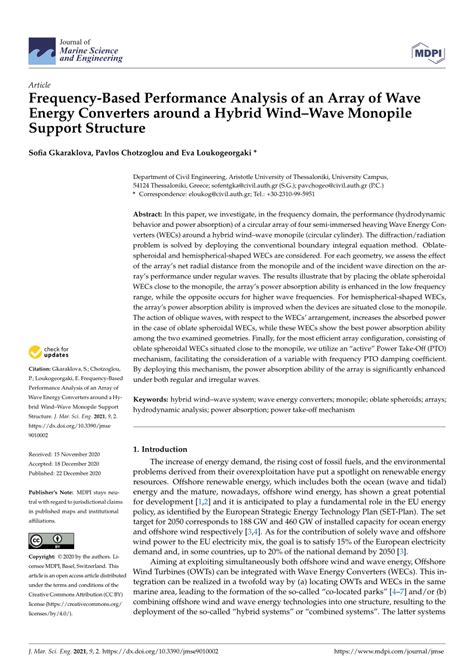 Pdf Frequency Based Performance Analysis Of An Array Of Wave Energy Converters Around A Hybrid
