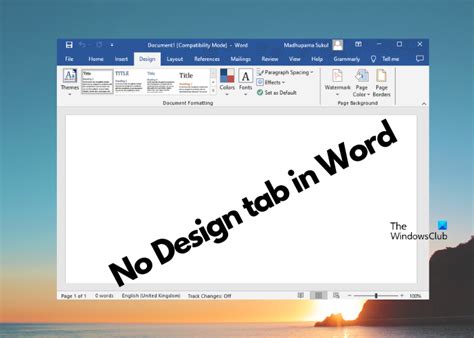 no design tab in word 365 or word online [fix]
