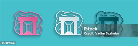 종이 잘라 금 광산 아이콘은 파란색 배경에 격리 종이 아트 스타일 벡터 3차원 형태에 대한 스톡 벡터 아트 및 기타 이미지 3차원 형태 광물질 광산 Istock