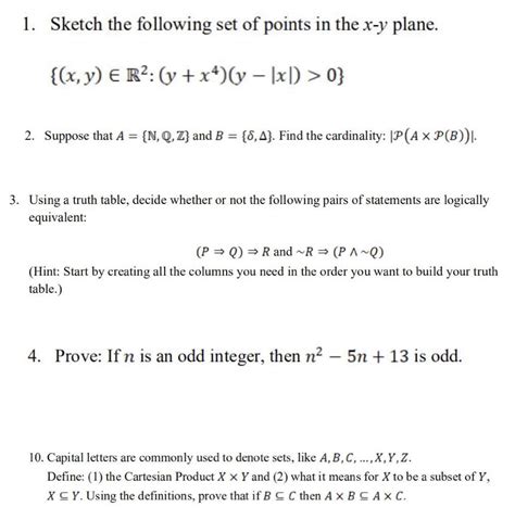 Solved 1 Sketch The Following Set Of Points In The X Y Chegg Com