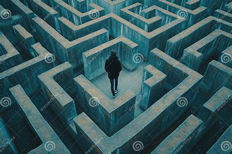Person Navigating A Maze Or Labyrinth Symbolizing Problem Solving And Strategy Stock