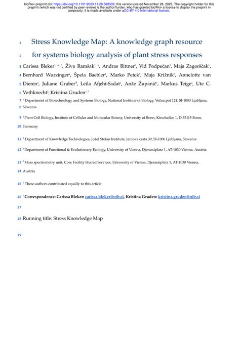 Pdf Stress Knowledge Map A Knowledge Graph Resource For Systems Biology Analysis Of Plant