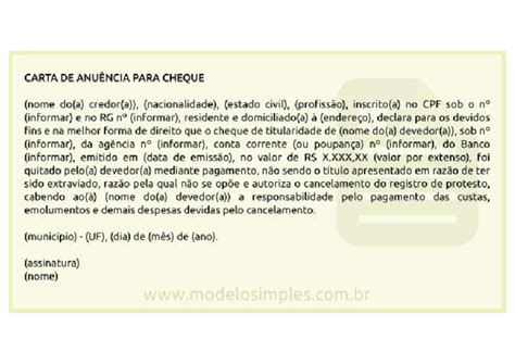 Modelo De Carta De Anuencia Para Cheque Pdf Modelo De Carta De Anuencia Para Cheque Pdf