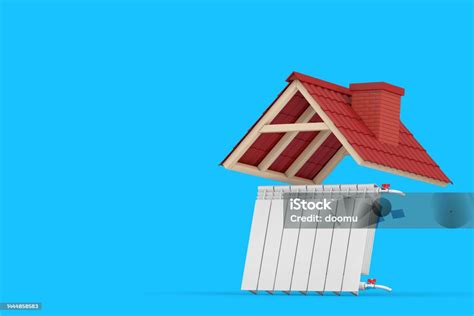 빨간 기와 지붕 아래 흰색 현대 난방 라디에이터 3d 렌더링 가정의 방에 대한 스톡 사진 및 기타 이미지 가정의 방 가축 건축 Istock