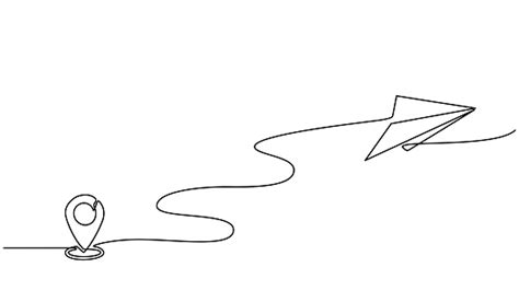 항공기 비행 경로 및 공항 목적지의 연속 선 그리기 종이 비행기 아이콘과 낙서 스타일의 출발점 위치가있는 비행기 비행 경로의 비행기 목적지 선 경로 0명에 대한 스톡 벡터