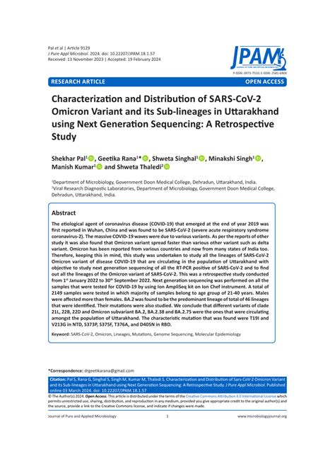 Pdf Characterization And Distribution Of Sars Cov 2 Omicron Variant And Its Sub Lineages In