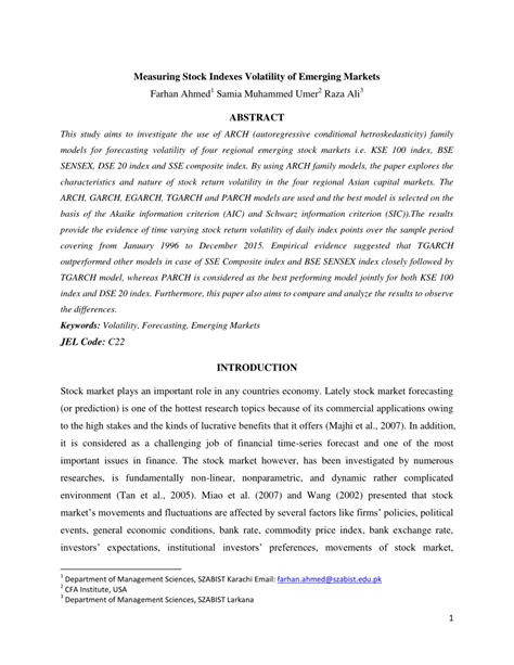 Pdf Modelling Stock Indexes Volatility Of Emerging Markets