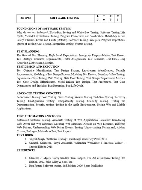 Software Testing Syllabus Docx Pdf Software Testing Software Engineering