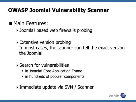 Ppt Owasp Joomla Cms Vulnerability Scanner Project Flyer Powerpoint Presentation Id5105306