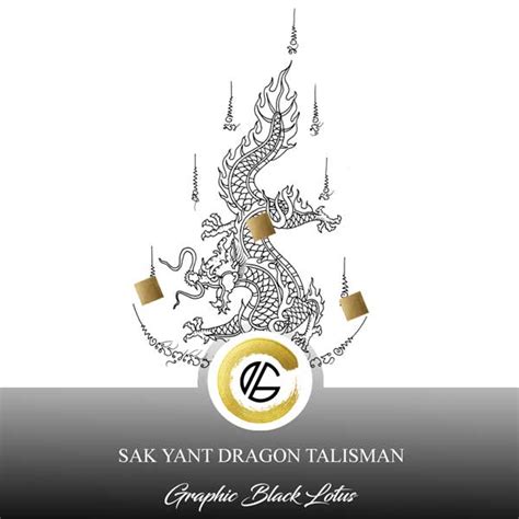 Sak Yant Dragon Graphic Black Lotus
